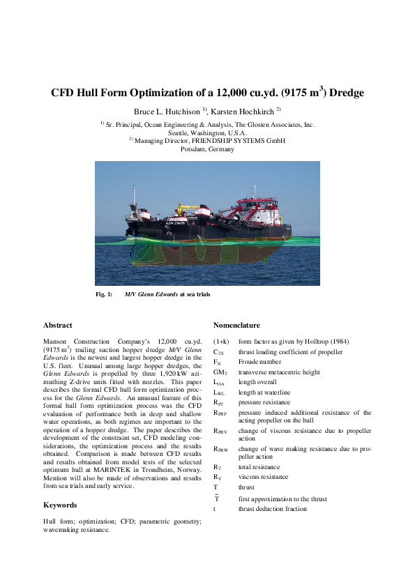 (PDF) CFD Hull Form Optimization of a 12,000 cu.yd. (9175 m 3 ) Dredge