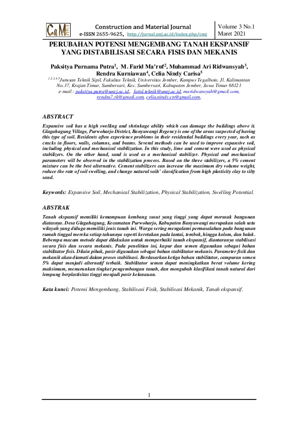 (PDF) Perubahan Potensi Mengembang Tanah Ekspansif Yang Distabilisasi ...