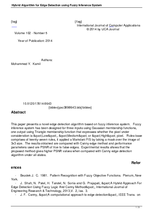 Pdf Hybrid Algorithm For Edge Detection Using Fuzzy Inference System Abdallah Alshennawy 