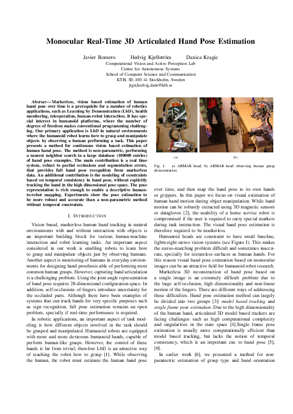 (PDF) Real-Time Monocular 3D Hand Pose Estimation