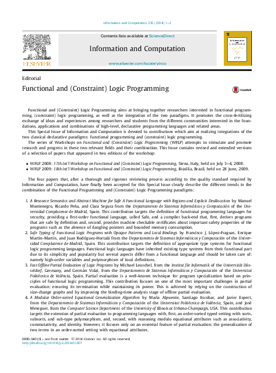 (PDF) Functional and (Constraint) Logic Programming