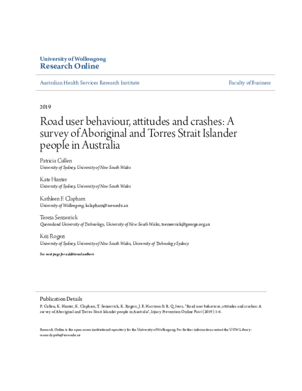 (PDF) Road user behaviour, attitudes and crashes: a survey of ...