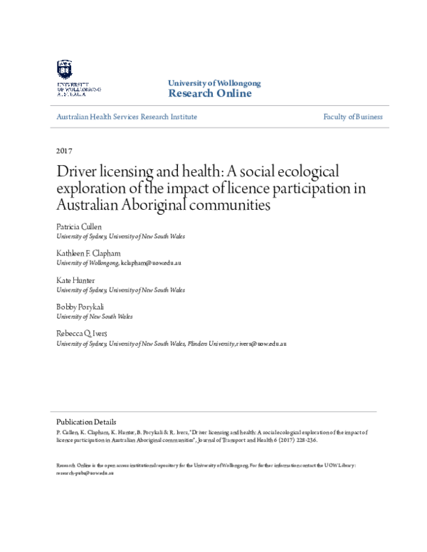 (PDF) Driver licensing and health: A social ecological exploration of ...