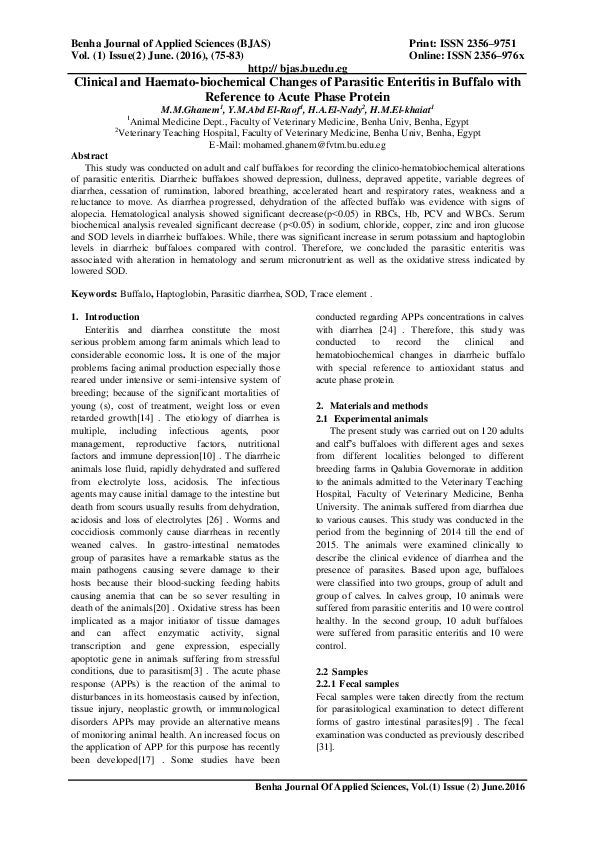 (PDF) Clinical and Haemato-biochemical Changes of Parasitic Enteritis ...