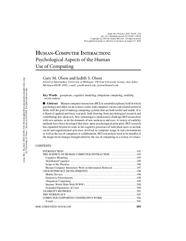 (PDF) Human-computer interaction: Psychological aspects of the human ...