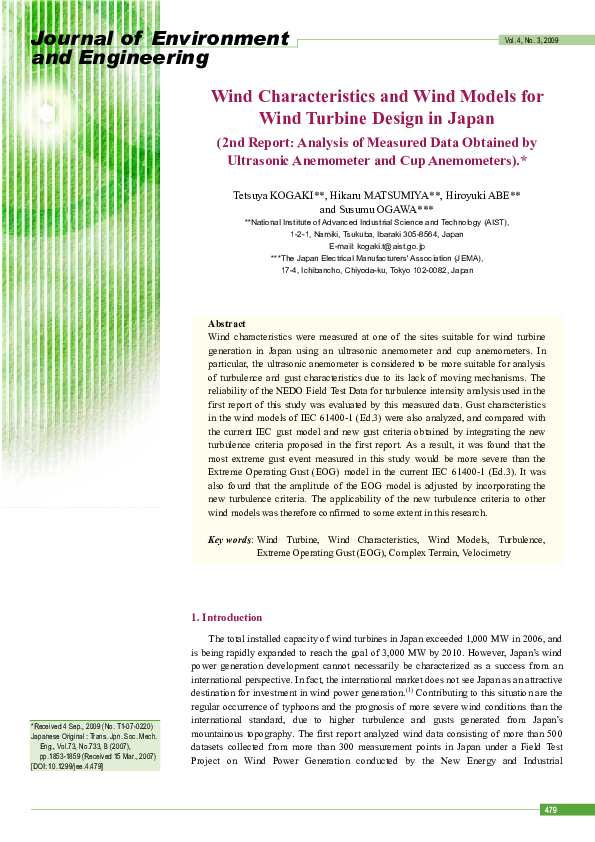 (PDF) Wind Characteristics and Wind Models for Wind Turbine Design in Japan