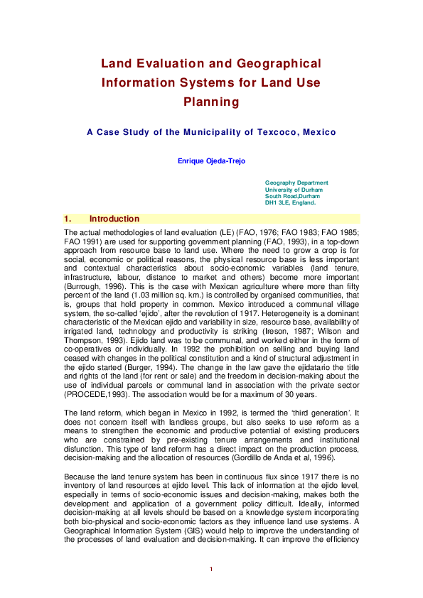 (PDF) Land Evaluation and Geographical Information Systems for Land Use ...