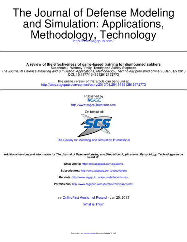 (PDF) Game-Based Training for Soldiers: A Review