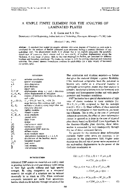 Pdf A Simple Finite Element For The Analysis Of Laminated Plates