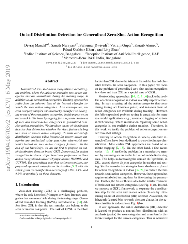 (PDF) Out-Of-Distribution Detection for Generalized Zero-Shot Action Recognition
