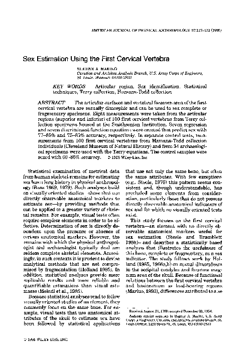 Pdf Sex Estimation Using The First Cervical Vertebra