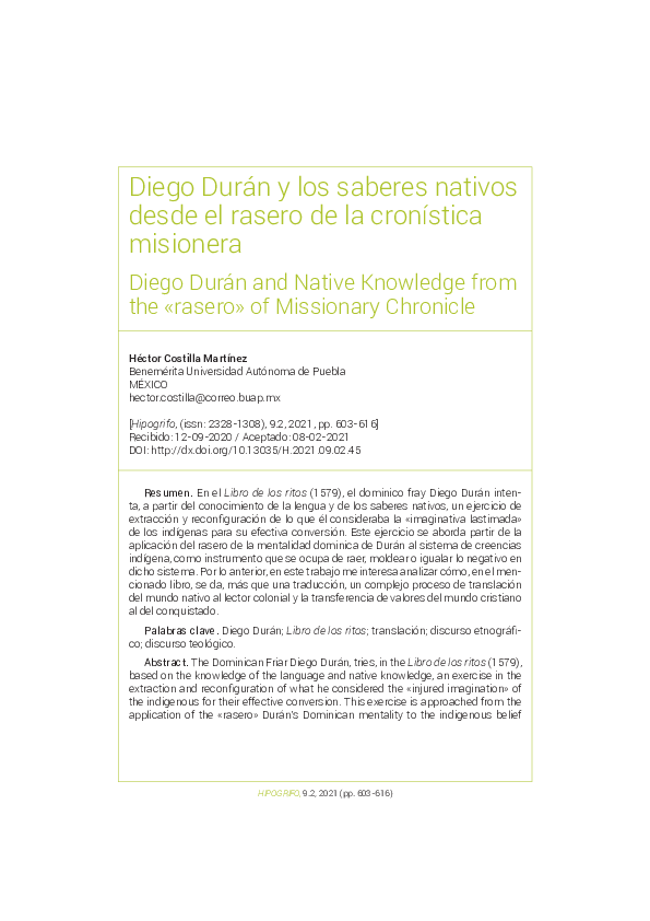 (PDF) Diego Durán y los saberes nativos desde el rasero de la ...