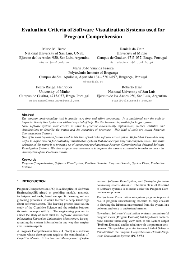 (PDF) Evaluation criteria of software visualization systems used for program comprehension