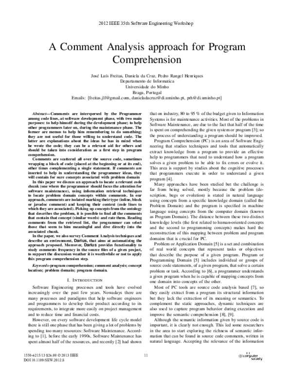 (PDF) A Comment Analysis Approach for Program Comprehension
