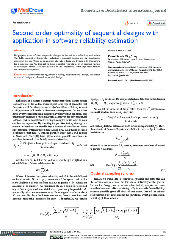 (PDF) Second Order Optimality of Sequential Designs with Application in Software Reliability ...