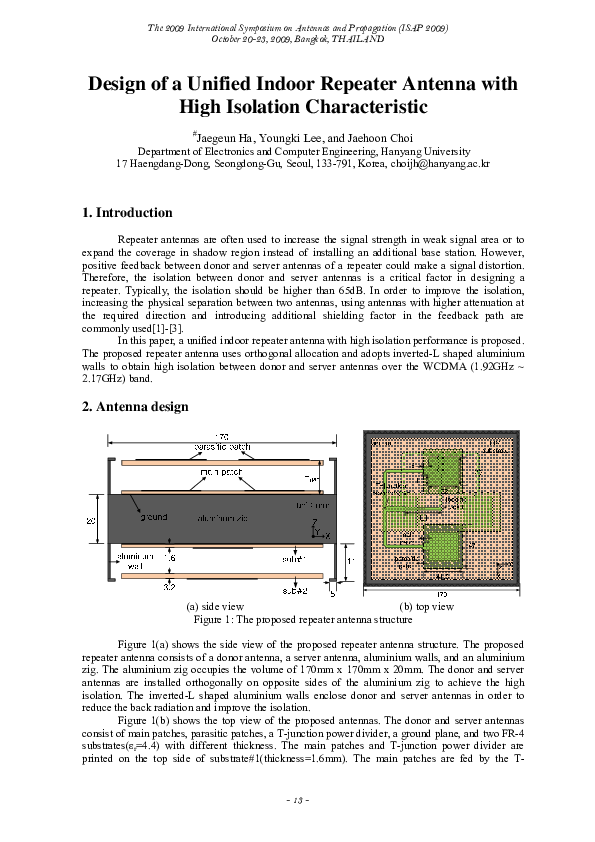 (PDF) Design of a Unified Indoor Repeater Antenna with High Isolation ...