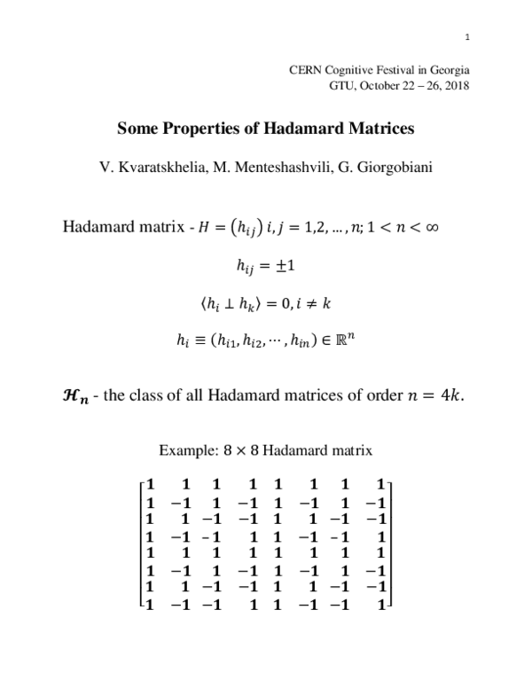 (PDF) Some properties of Hadamard matrices