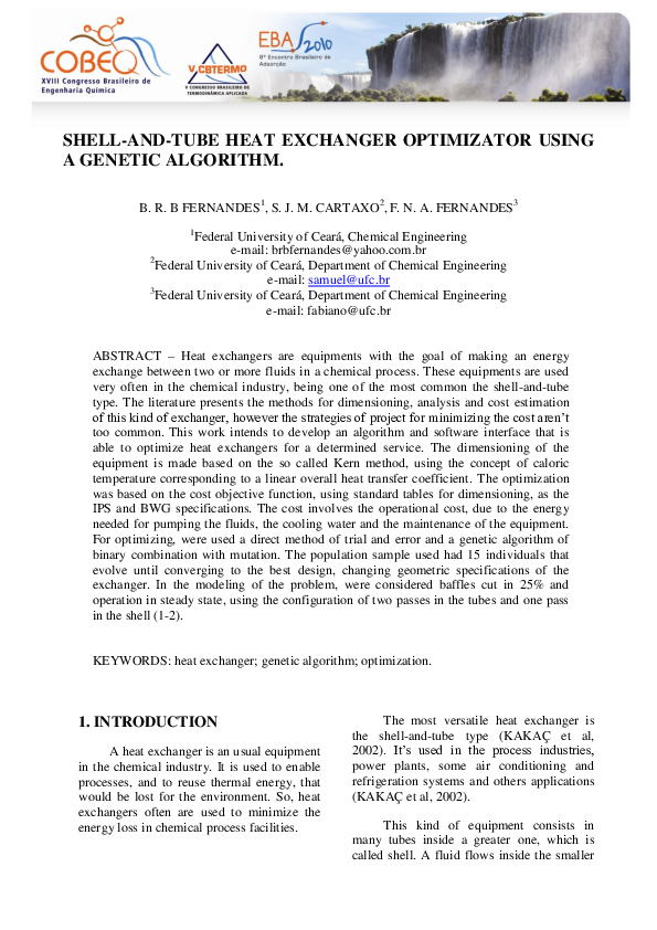 (PDF) Shell-And-Tube Heat Exchanger Optimizator Using a Genetic Algorithm