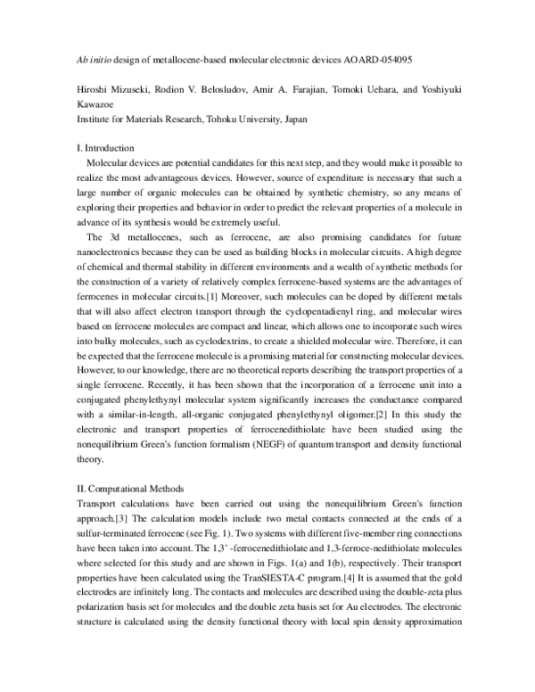(PDF) Ab Initio Design of Metallocene-Based Molecular Electronic ...