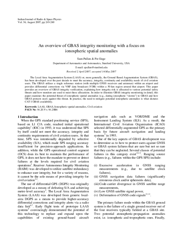 (PDF) An overview of GBAS integrity monitoring with a focus on ionospheric spatial anomalies