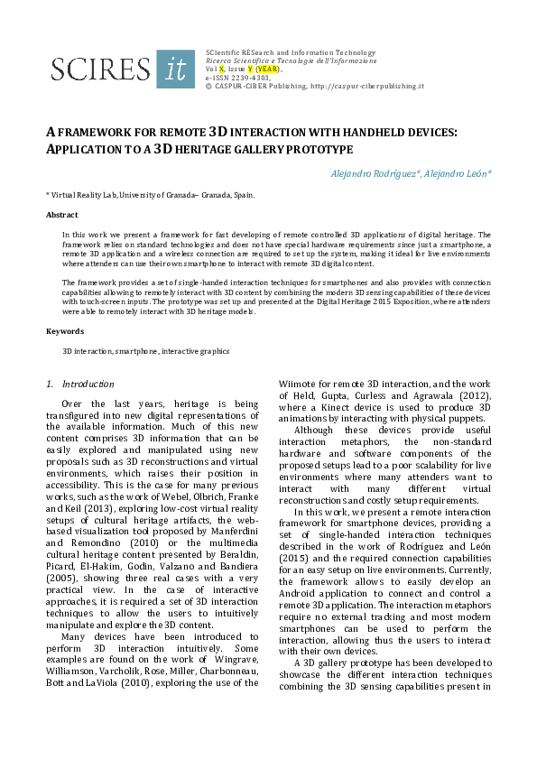 (PDF) A framework for remote 3D interaction with handheld devices ...