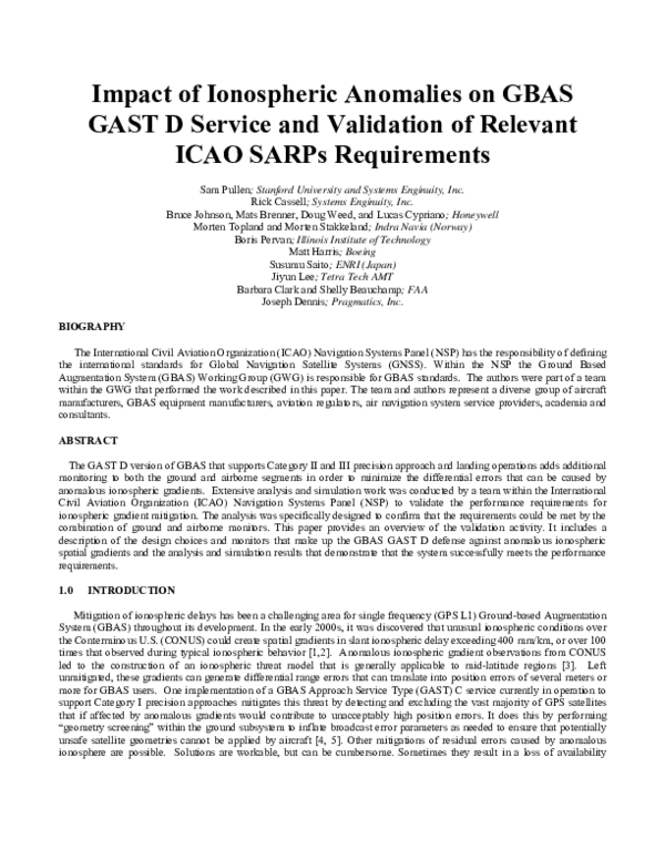 (PDF) Impact of Ionospheric Anomalies on GBAS GAST D Service and Validation of Relevant ICAO ...