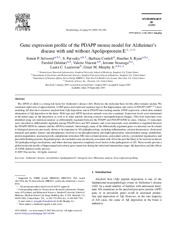 (PDF) Gene expression profile of the PDAPP mouse model for Alzheimer's ...