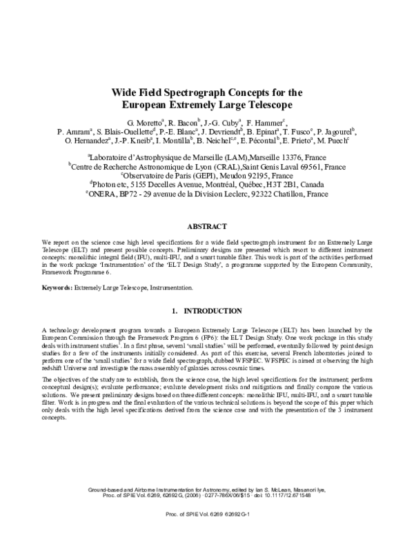 (PDF) Wide field spectrograph concepts for the European Extremely Large ...
