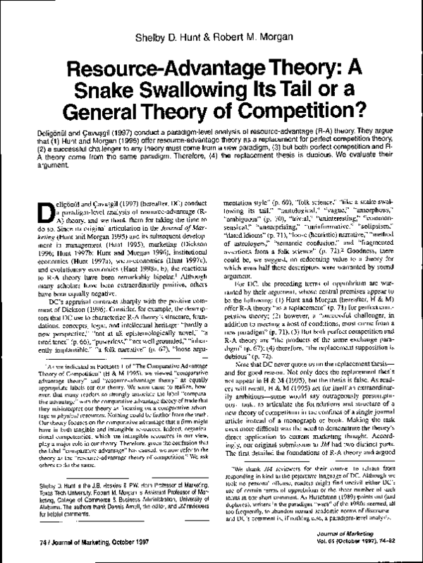 (PDF) Resource-Advantage Theory: a Snake Swallowing Its Tail or a ...
