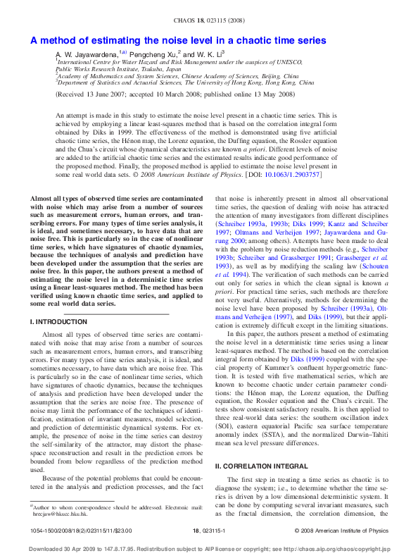 (PDF) A method of estimating the noise level in a chaotic time series