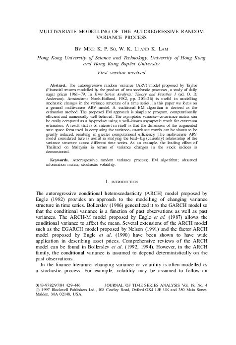 (PDF) Multivariate modelling of the autoregressive random variance ...