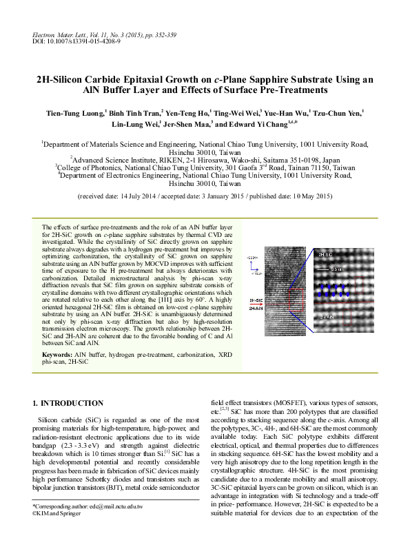 (PDF) 2H-silicon carbide epitaxial growth on c-plane sapphire substrate using an AlN buffer ...