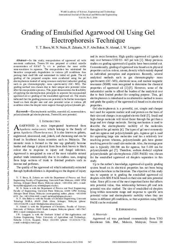 (PDF) Grading of Emulsified Agarwood Oil Using Gel Electrophoresis ...