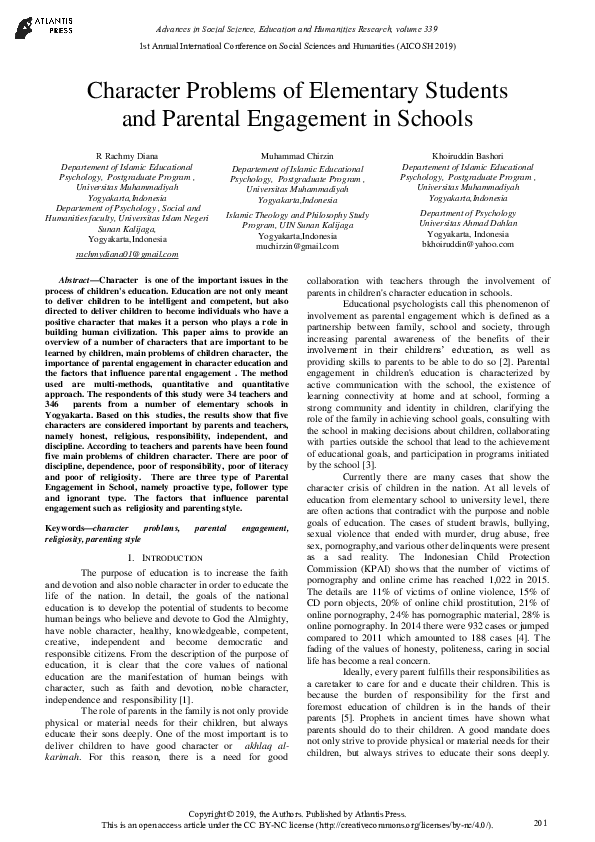 (PDF) Character Problems of Elementary Students and Parental Engagement ...
