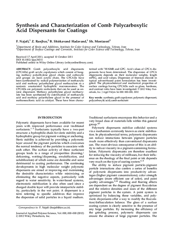 (PDF) Synthesis and characterization of comb polycarboxylic acid ...
