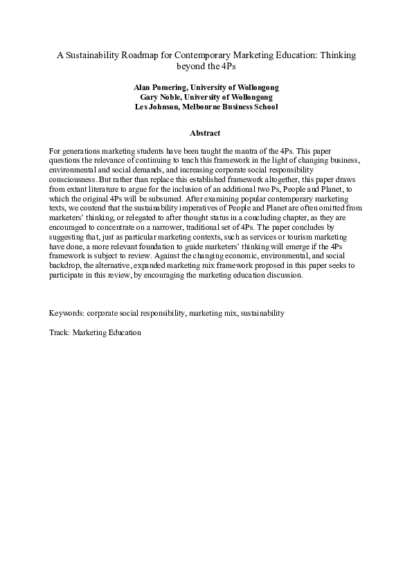 (PDF) A sustainability roadmap for contemporary marketing education ...