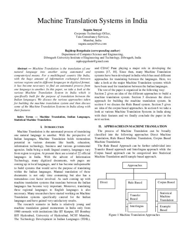 (PDF) Machine Translation Systems in India