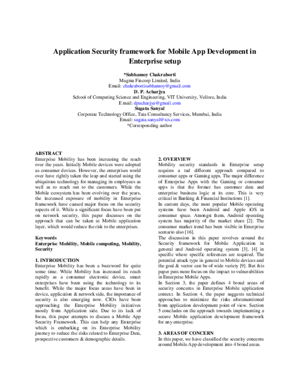 (PDF) Application Security framework for Mobile App Development in ...