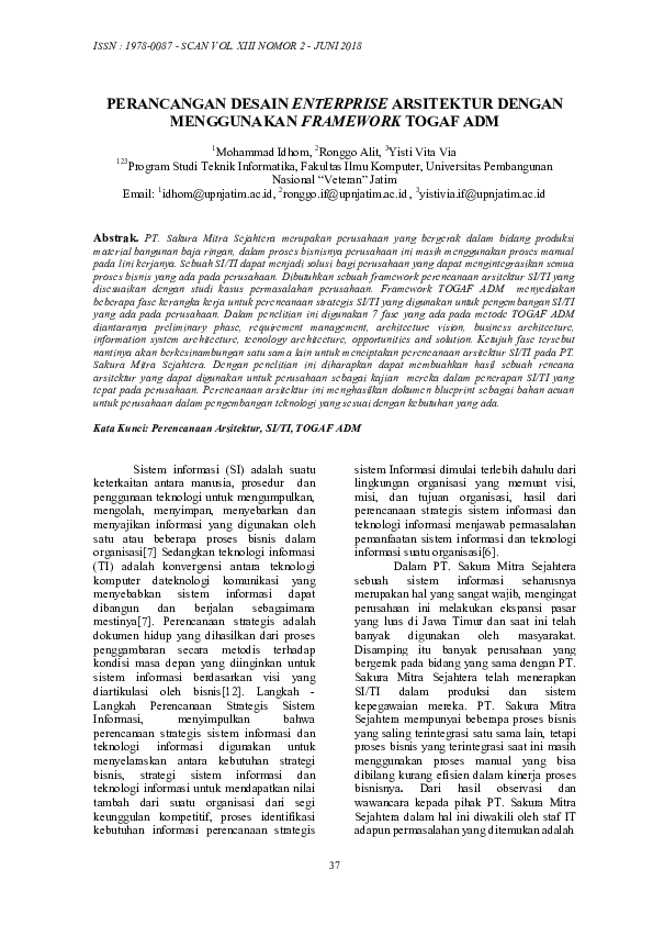 Pdf Perancangan Desain Enterprise Arsitektur Dengan Menggunakan Framework Togaf Adm