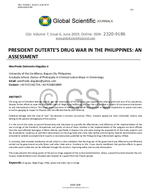 (PDF) President Duterte’s Drug War in the Philippines: An Assessment