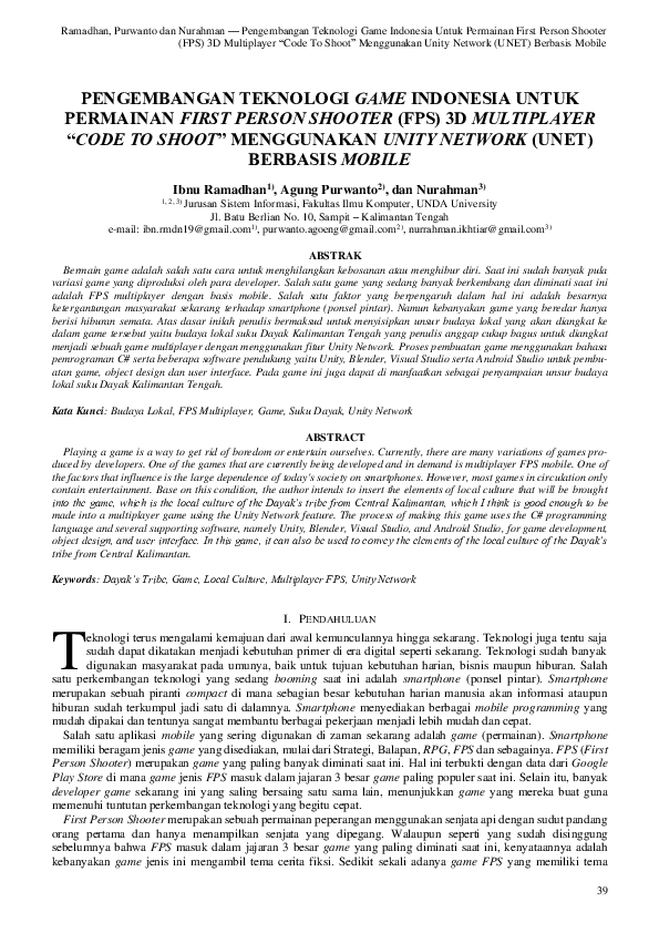 (PDF) Pengembangan Teknologi Game Indonesia Untuk Permainan First Person Shooter (FPS) 3D ...