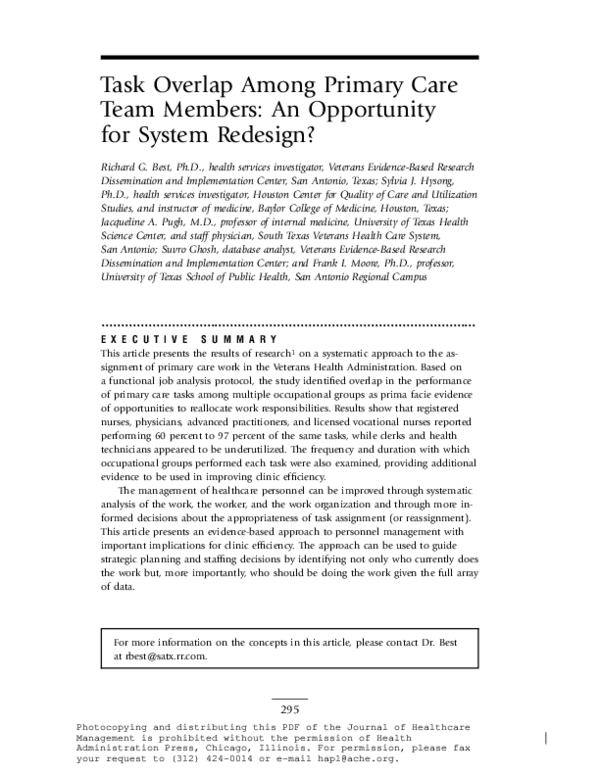 (PDF) Task overlap among primary care team members: an opportunity for ...