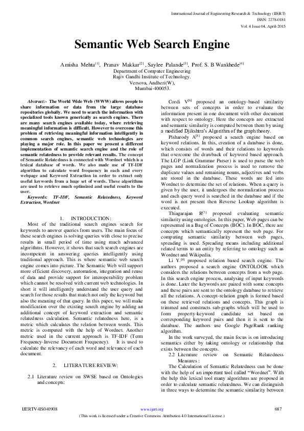 (PDF) Semantic Web Search Engine