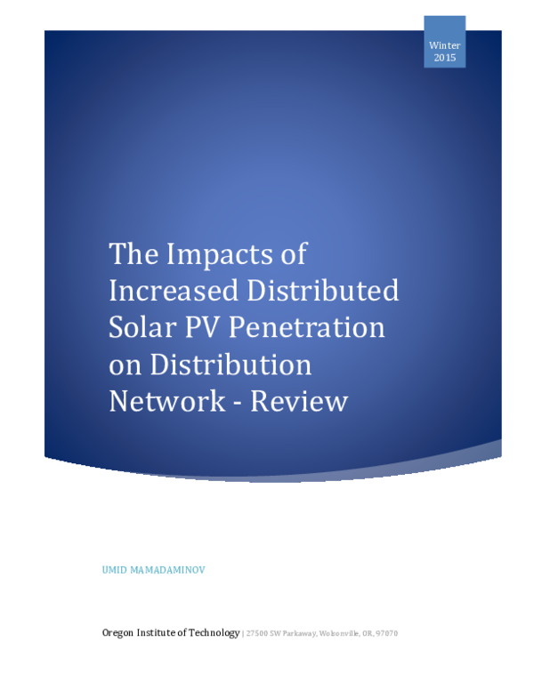Pdf The Impacts Of Increased Distributed Solar Pv Penetration On Distribution Network Review