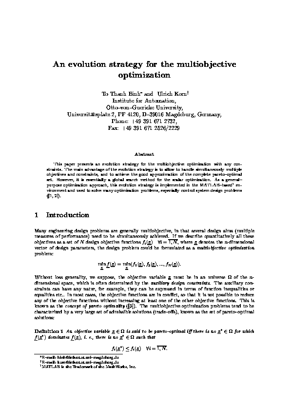 (PDF) An Evolution Strategy for the Multiobjective Optimization