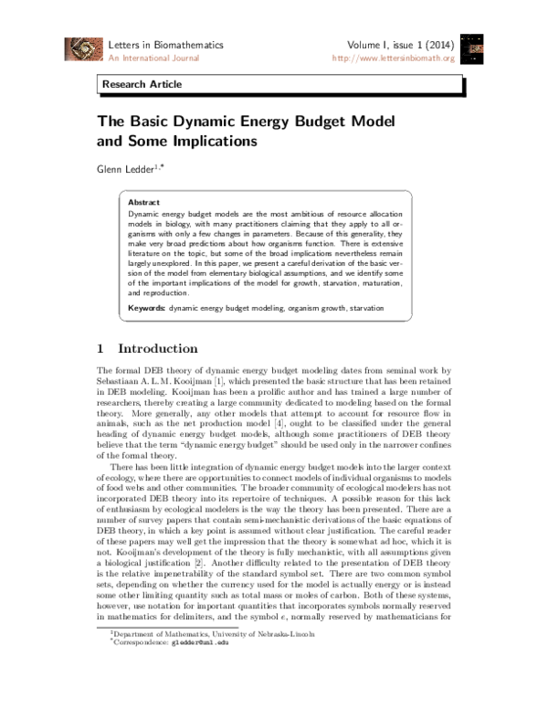(PDF) The Basic Dynamic Energy Budget Model and Some Implications