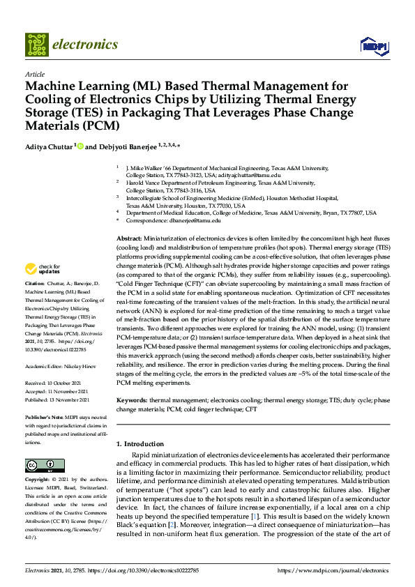 (PDF) Machine Learning (ML) based Thermal Management for Cooling of ...