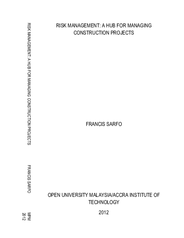 Pdf Risk Management A Hub For Managing Construction Projects