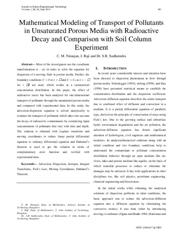 (PDF) Mathematical Modeling of Transport of Pollutants in Unsaturated ...
