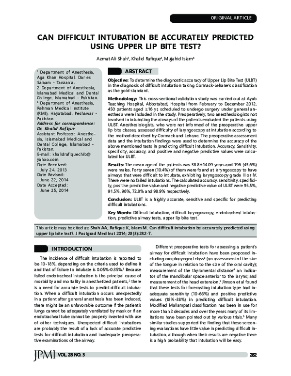 (PDF) Can difficult intubation be accurately predicted using upper lip ...